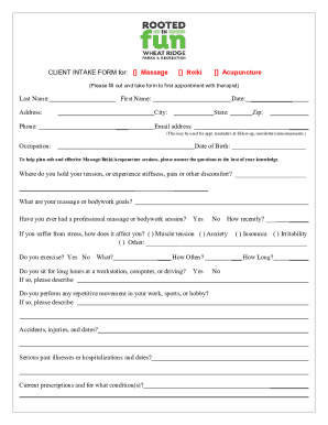 Fillable Online CLIENT INTAKE FORM for: Massage Reiki Acupuncture Last ...