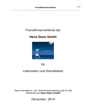 Ausfüllbar Online Fremdfirmenrichtlinie der Hans Zewe ... Fax Email ...