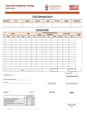 Fillable Online Reimbursement of Travel Bill (TA) Claim Form Fax Email ...