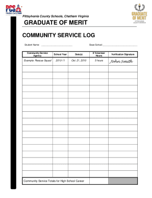 Fillable Online graduate of merit - community service log Fax Email ...