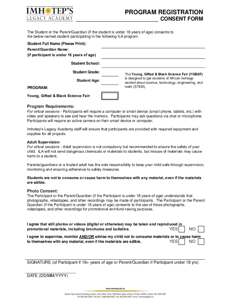 Fillable Online Young Gifted and Black Science Fair - Consent Form Fax ...