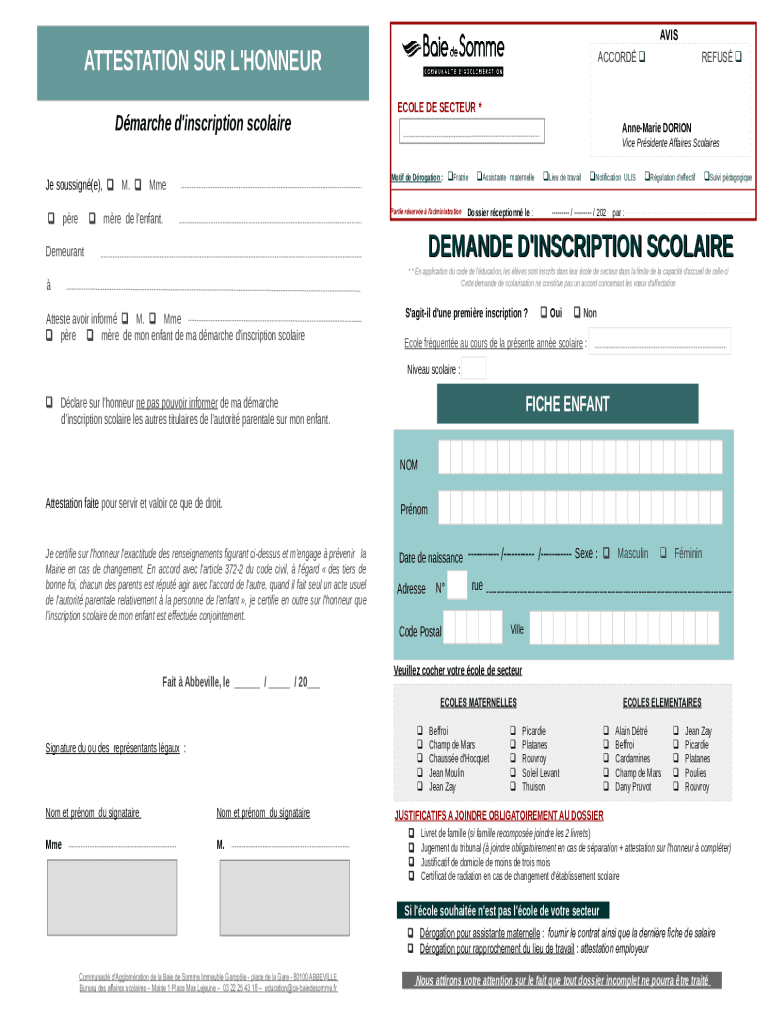 Remplissable En Ligne Dmarche d'inscription scolaire Fax Email Imprimer - pdfFiller