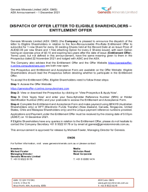 Fillable Online Dispatch of Offer Letter to Eligible Shareholders Fax ...