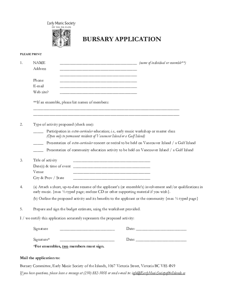 Fillable Online Bursary application form - MINISTRY OF LABOUR AND ... Fax Email Print - pdfFiller