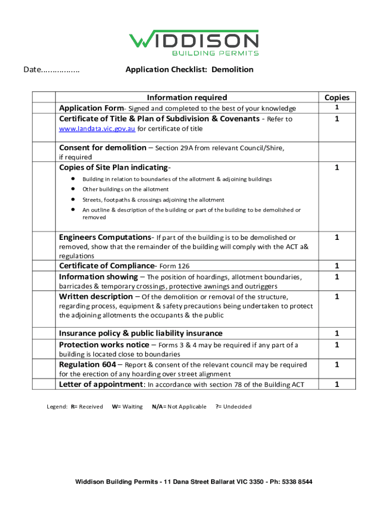 Fillable Online Demolition Information required Copies Application Form Fax Email Print - pdfFiller