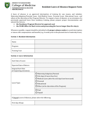 Fillable Online Resident Leave of Absence Request FormPGME Fax Email ...