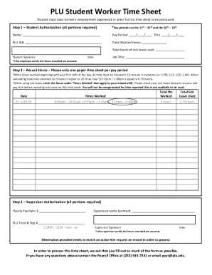 Fillable Online PLU Student Worker Time Sheet Fax Email Print - pdfFiller