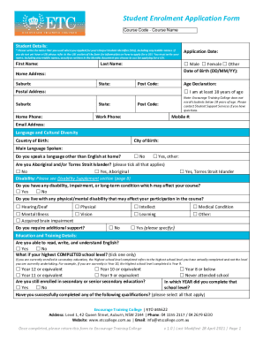 Fillable Online Enrolment Form v1.0 - ETC College Fax Email Print ...