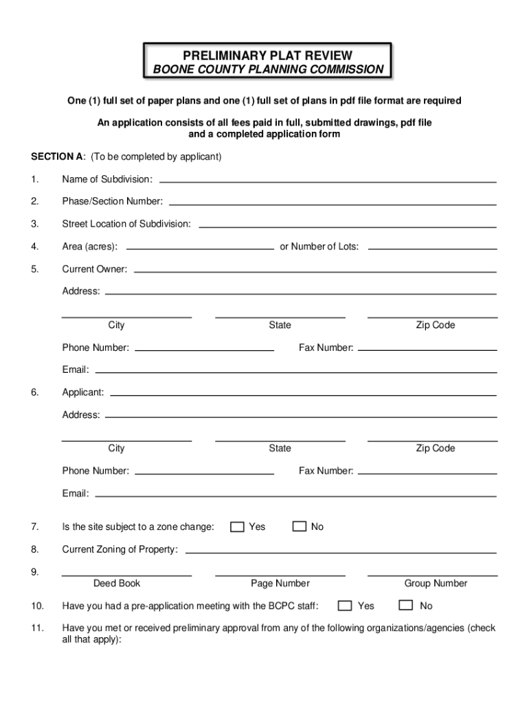 Fillable Online Preliminary Plat Review Application Fax Email Print ...