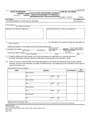 Fillable Online instructions for informal probate with or without a will Fax Email Print - pdfFiller