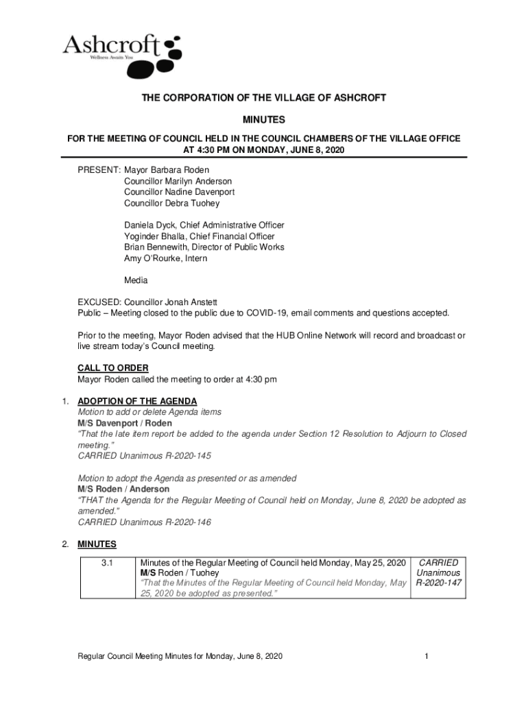 Fillable Online PRESENT: Mayor Barbara Roden Fax Email Print - pdfFiller