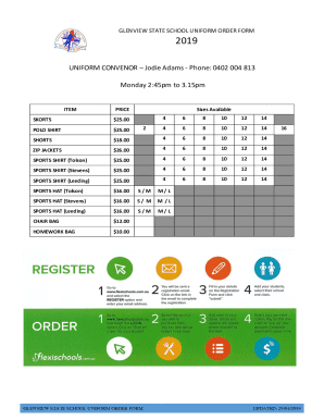 Fillable Online GLENVIEW STATE SCHOOL UNIFORM ORDER FORM Fax Email ...