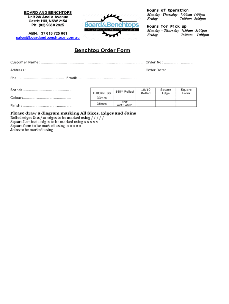 Fillable Online Benchtop Order Form Fax Email Print - pdfFiller