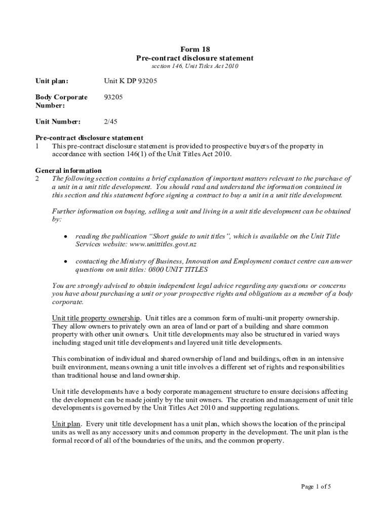 Fillable Online Form 18 Pre-contract disclosure statement - Harcourts ...