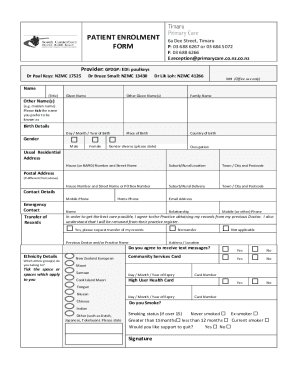 Fillable Online patient enrolment form - Timaru Fax Email Print - pdfFiller