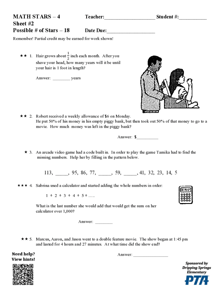 Fillable Online Math Stars Grade 4 - Fill and Sign Printable Template ...
