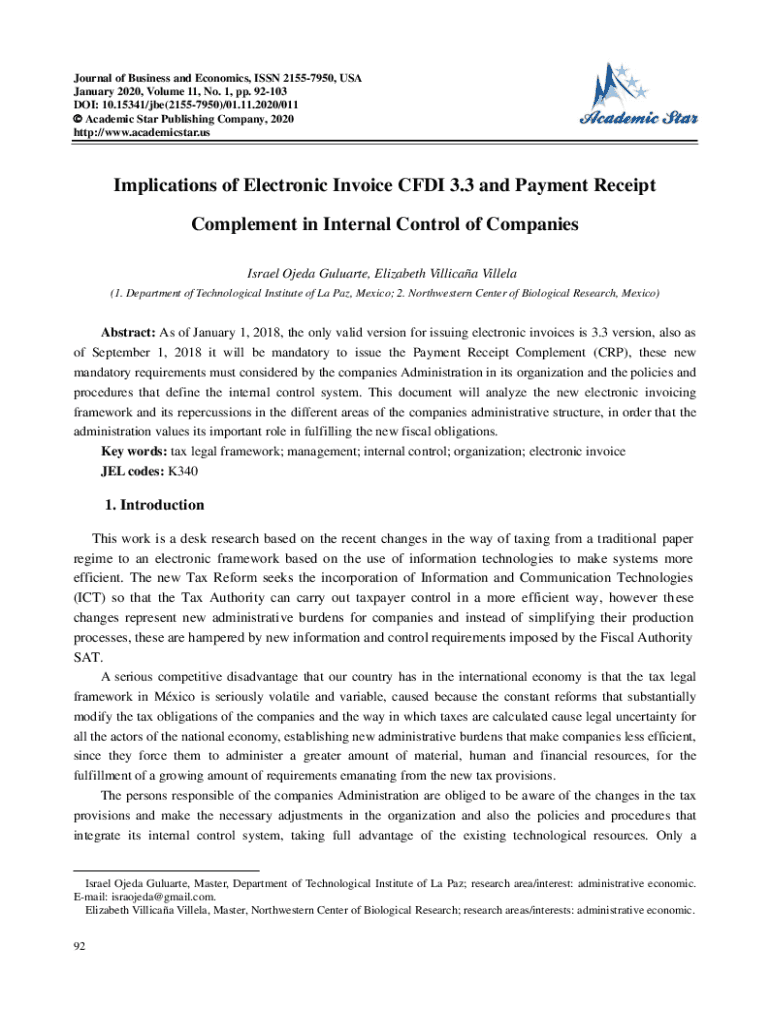 Fillable Online Implications of Electronic Invoice CFDI 3.3 and Payment ...