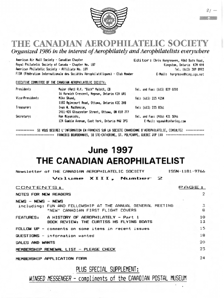 Fillable Online SPECIAL SUPPLEMENT - The Canadian Aerophilatelic ...