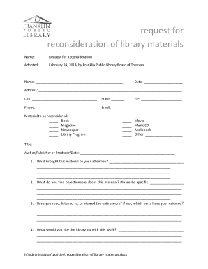 Fillable Online reconsideration of library materials Fax Email Print - pdfFiller