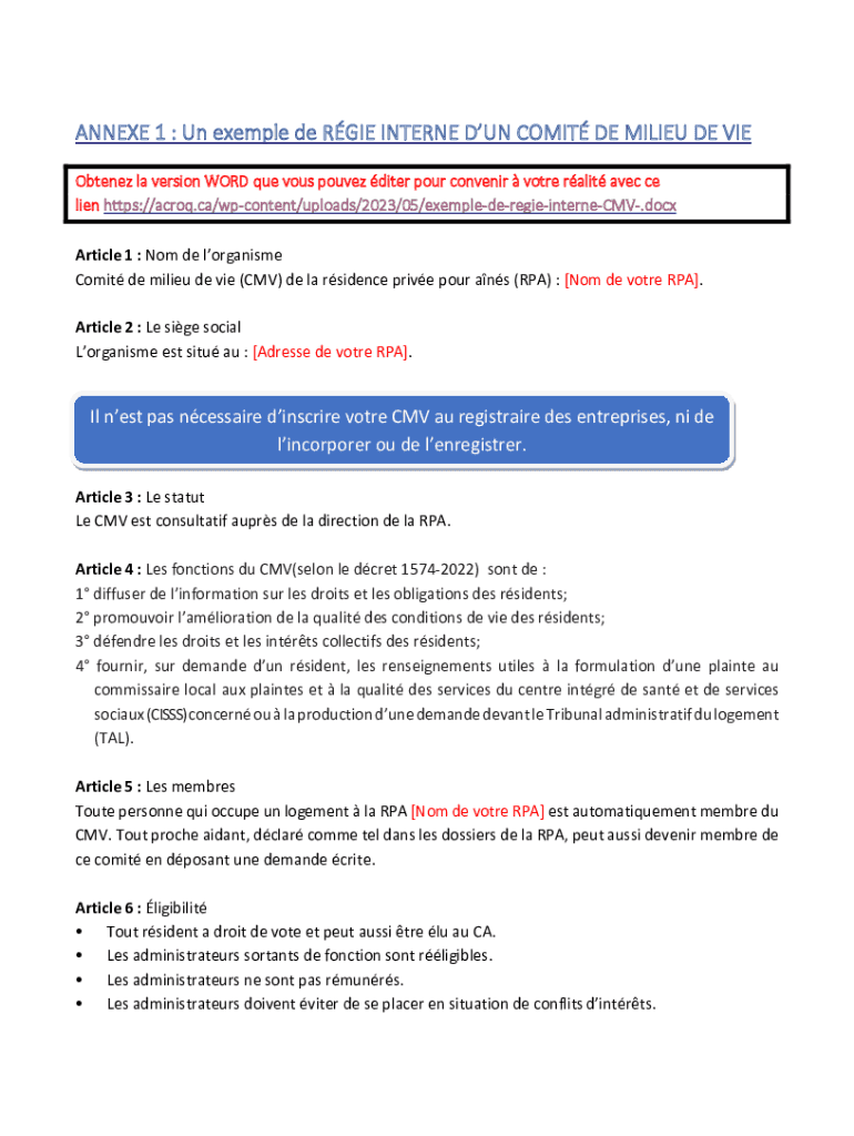 Remplissable En Ligne ANNEXE 1 : Un exemple de RGIE INTERNE D'UN COMIT DE ... Fax Email Imprimer ...