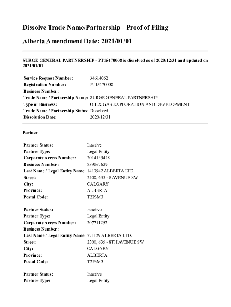 Fillable Online Dissolve Trade Name/Partnership - Proof of Filing ...