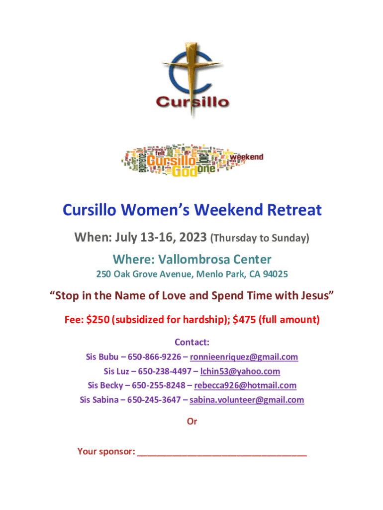 Fillable Online Cursillo Women's Weekend Retreat Fax Email Print ...
