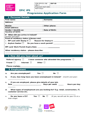 EPIC IPS Programme Application Personal Details Doc Template | pdfFiller