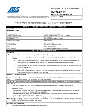 Fillable Online material safety data sheet (msds) - ductile iron Fax Email Print - pdfFiller