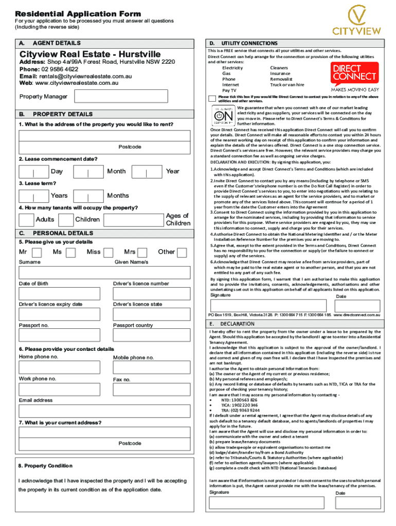 Fillable Online Residential Application Form - CityView Real Estate Fax ...