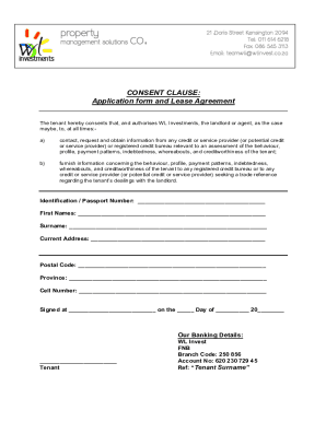 Fillable Online CONSENT CLAUSE: Application form and Lease Agreement ...
