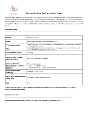 Fillable Online Our service has organised an excursion for your child ...