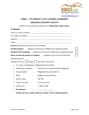 Fillable Online FORM 4 - EFT MONTHLY LEVY PAYMENT AGREEMENT ... Fax ...