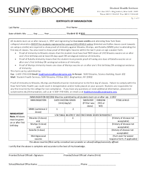 Fillable Online www2 sunybroome Immunization Record Form MMR Positive ...