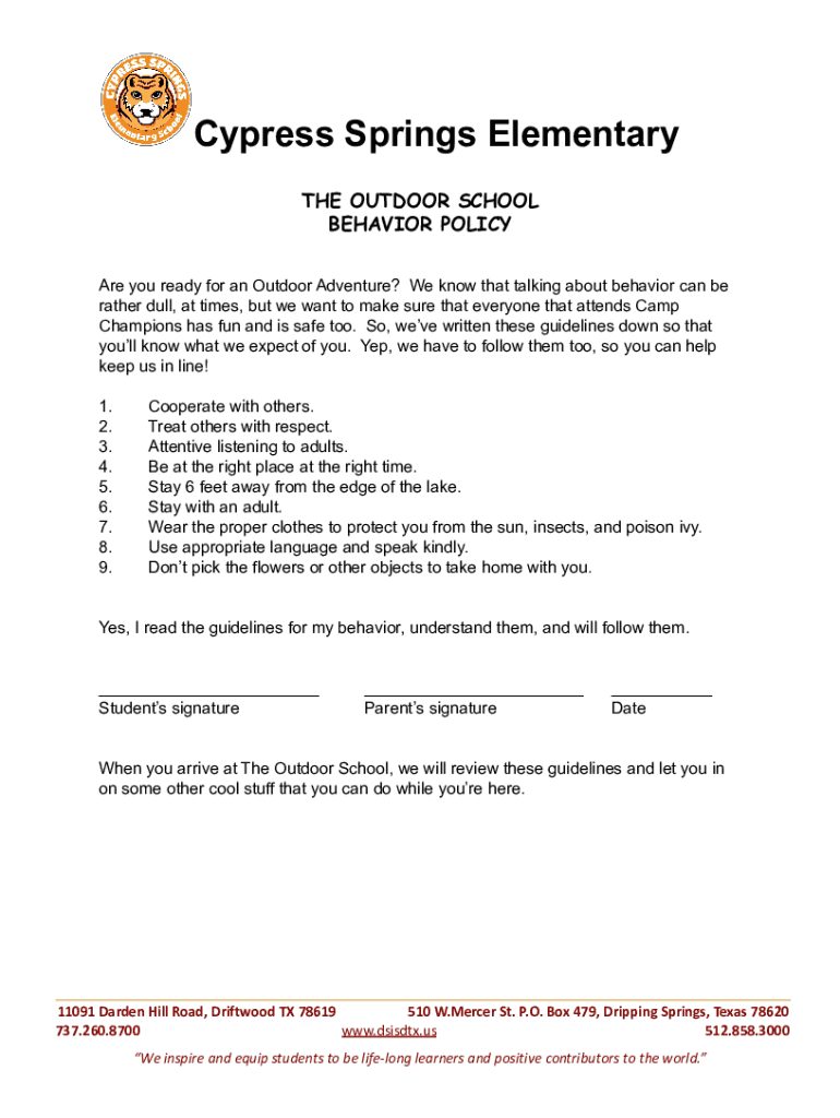 Fillable Online We envision Cypress Springs Elementary as a safe and ... Fax Email Print - pdfFiller