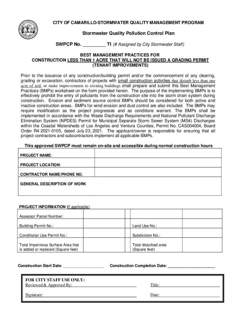 Fillable Online Public Works Project Stormwater Pollution Control Plan ...