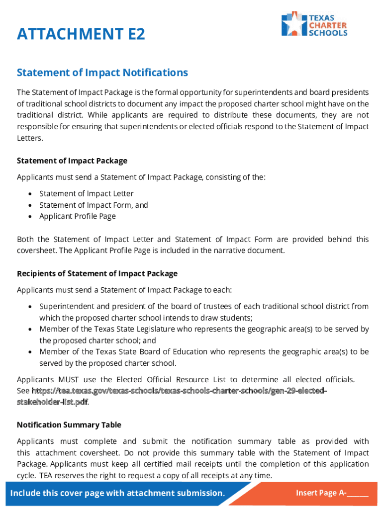 Fillable Online ATTACHMENT E2 - Statement of Impact Notifications Fax ...