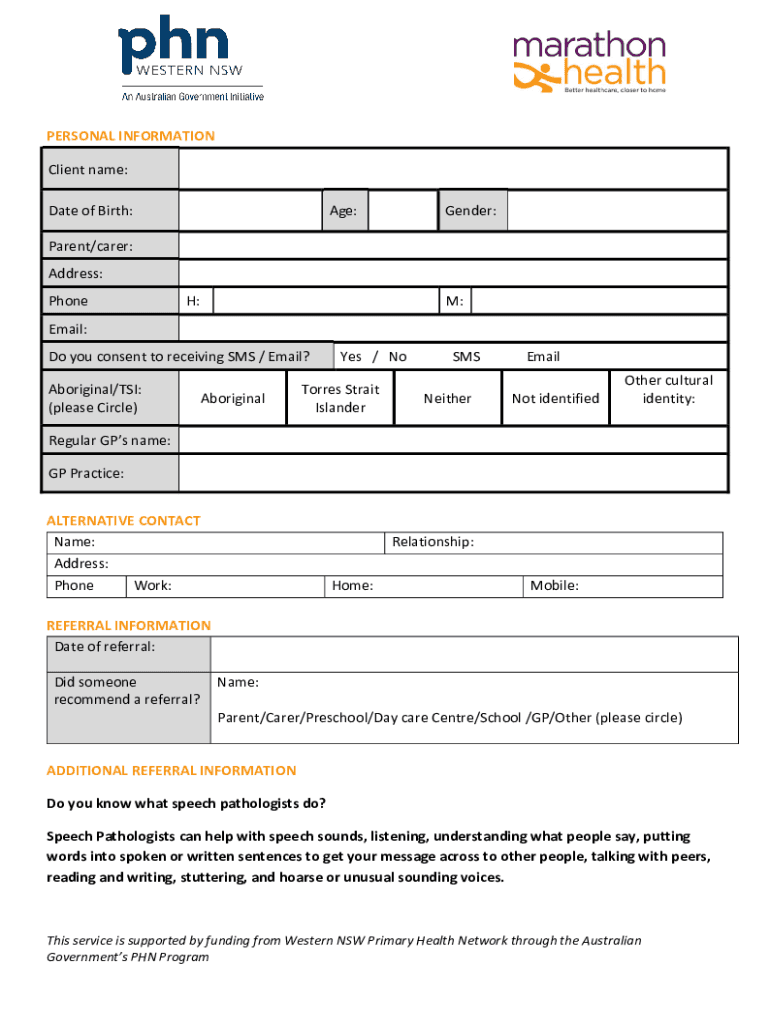 Fillable Online Marathon Health Speech Pathology Referral form 230321 ...
