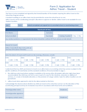 Fillable Online Form 2: Application for Adhoc TravelStudent Fax Email Print - pdfFiller