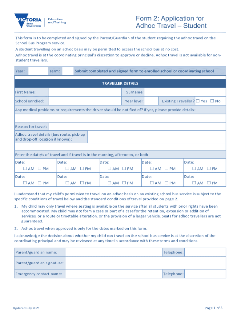 Fillable Online Form 2: Application for Adhoc TravelStudent Fax Email ...