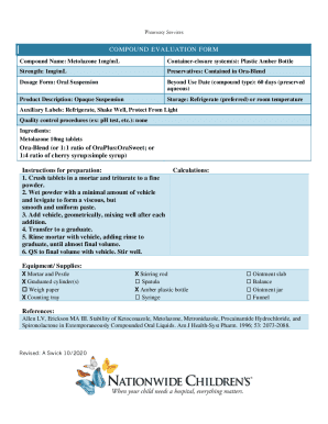 Fillable Online COMPOUND EVALUATION FORM Ora-Blend (or 1:1 ratio of ... Fax Email Print - pdfFiller