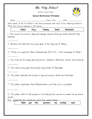 Fillable Online Islamiat Reinforcement Worksheet Fax Email Print ...