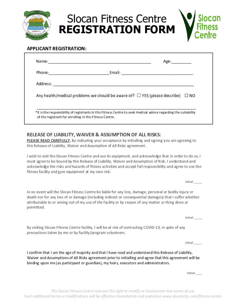 Fillable Online Fitness Registration FormFill Out and Use This PDF Fax Email Print - pdfFiller