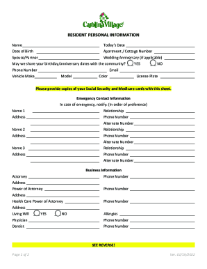 Fillable Online New Resident Forms Fax Email Print - pdfFiller