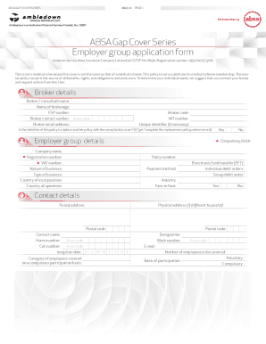 Fillable Online ABSA Gap Cover Series Employer group application form ...