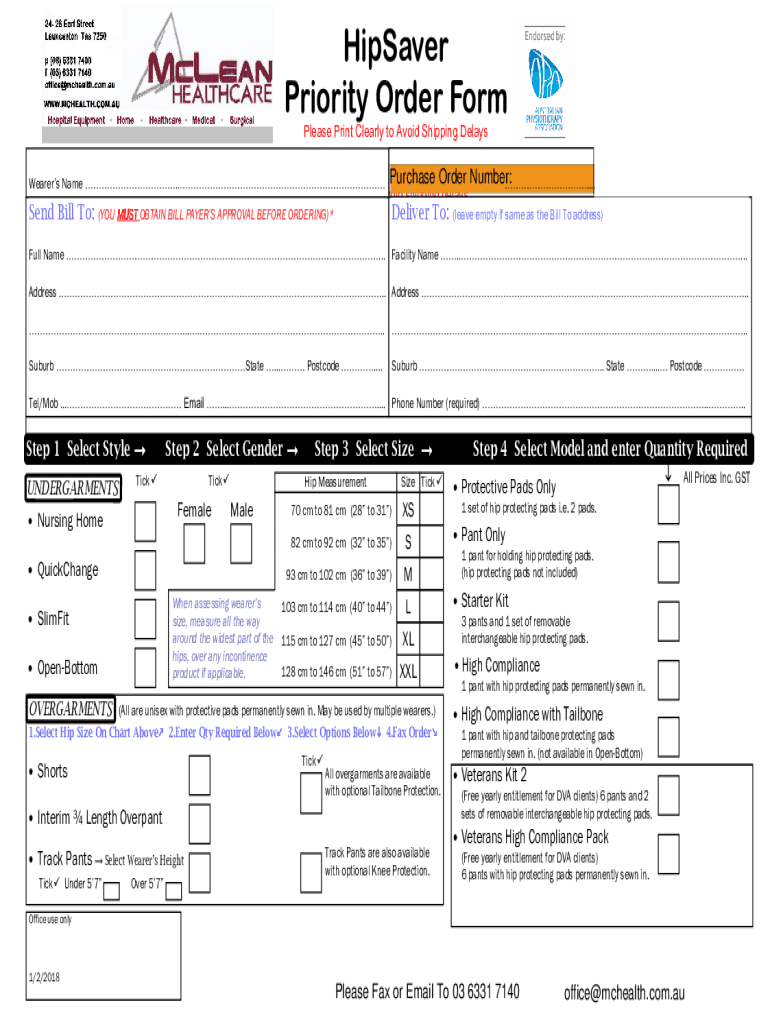 Fillable Online HipSaver Priority Order Form Fax Email Print - pdfFiller