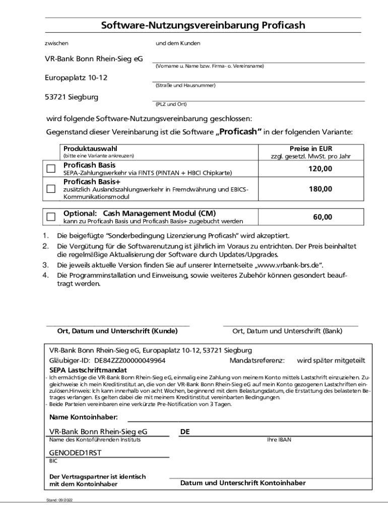 Ausfüllbar Online Software-Nutzungsvereinbarung Proficash Fax Email ...