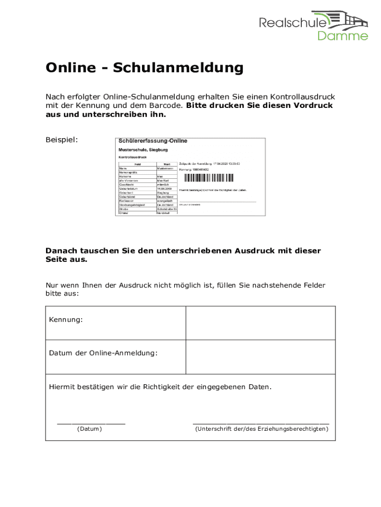 Ausfüllbar Online Schulanmeldung fr Klasse 5 Fax Email Drucken - pdfFiller