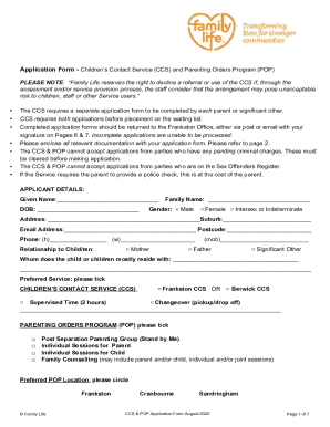 Fillable Online Application Form - Children's Contact Service (CCS) and ...