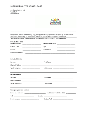 Fillable Online Enrolmen forms - After school care Fax Email Print ...
