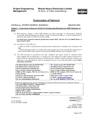 Fillable Online Specifications of EOI for ERP Solution - PEM Fax Email ...